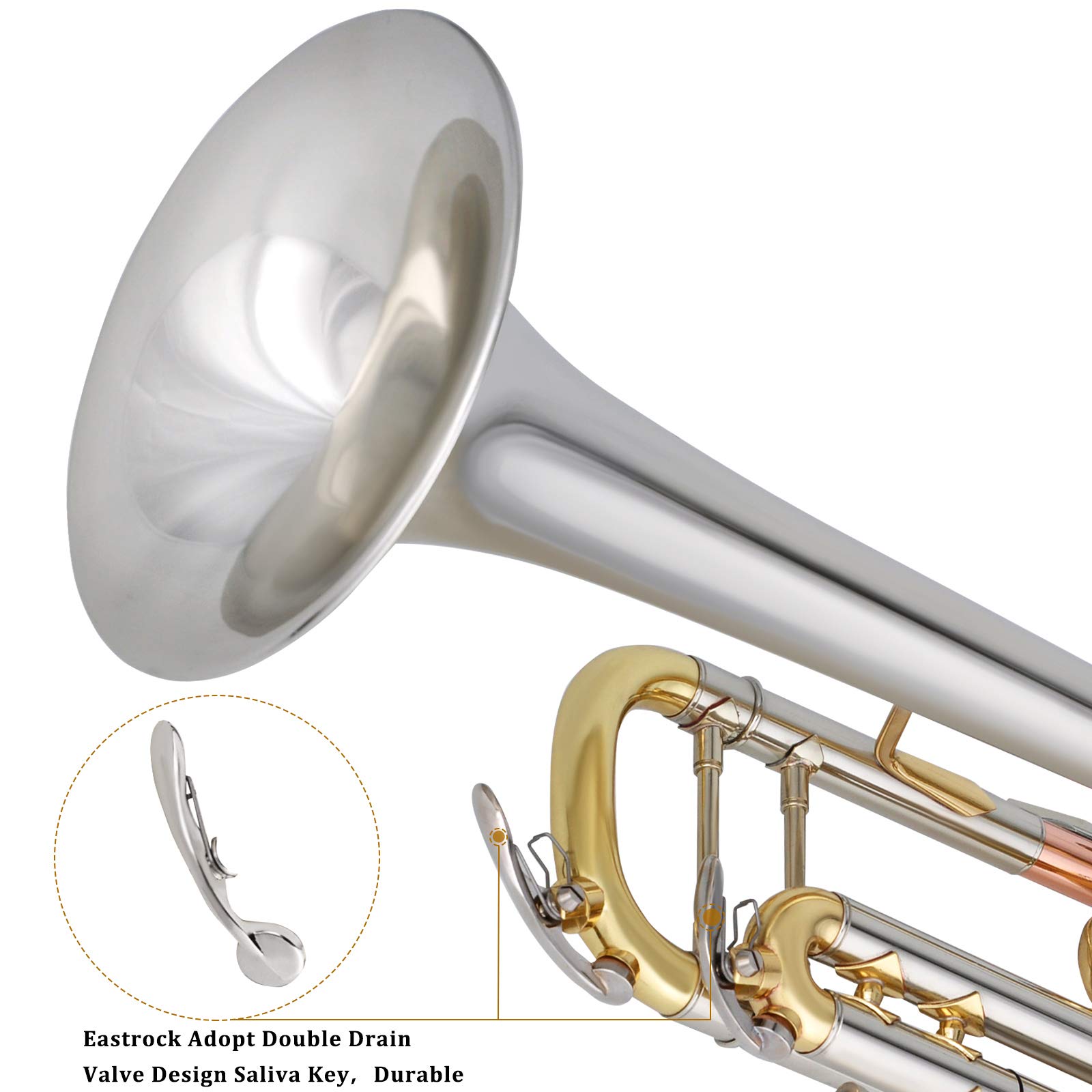 EASTROCK Bb Trumpet Cupronickel Intermediate Double-Braced Trumpet ...