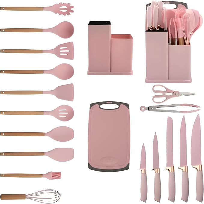 Amazon.com: DANFFI 19-Piece Pink Kitchen Utensils Set - Silicone ...