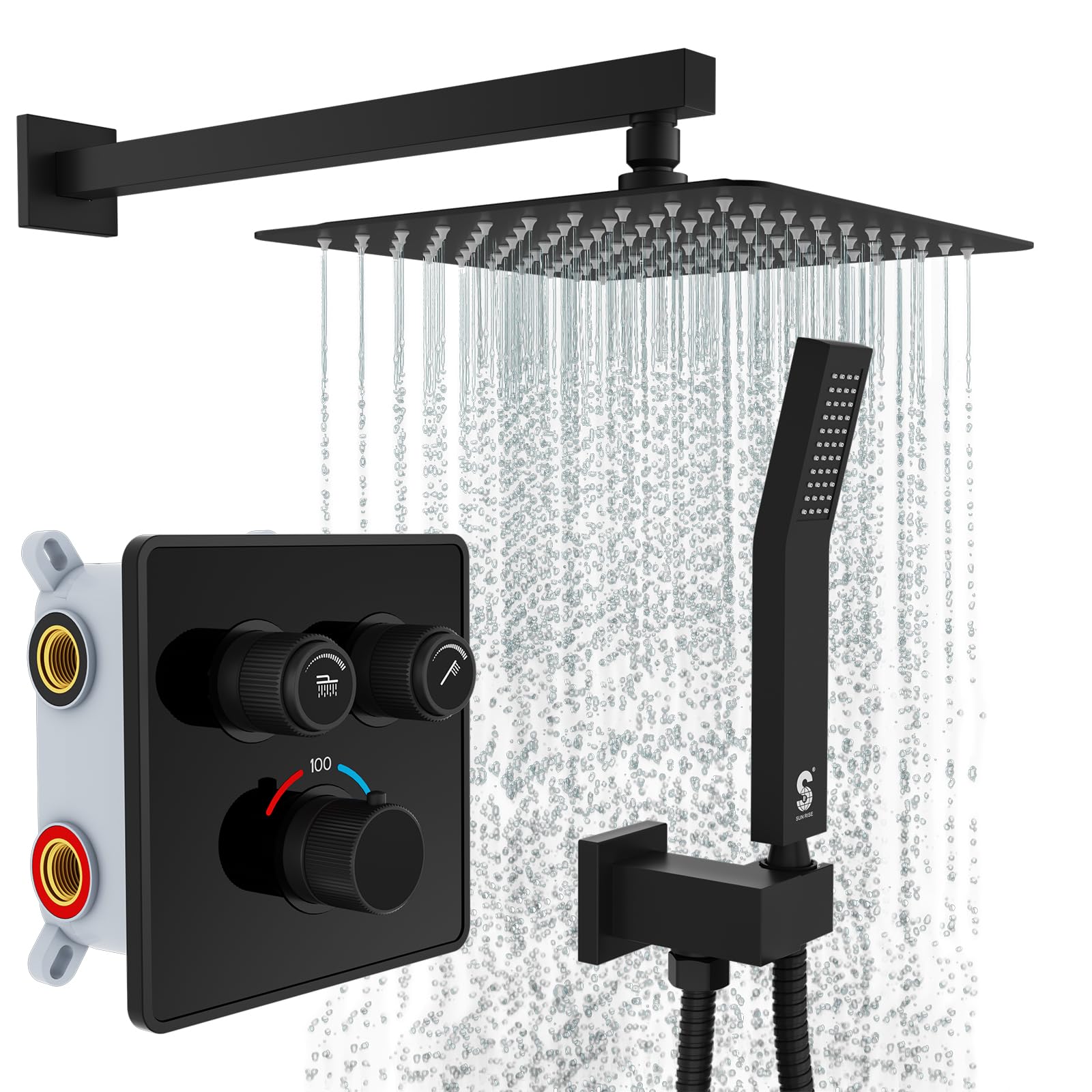 SR SUN RISE 100℉ Thermostatic Shower System,10" Luxury Rainfall Shower ...