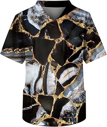 Amazon.com: Scrub Tops for Men Marble Print Short Sleeve V-Neck Plus ...