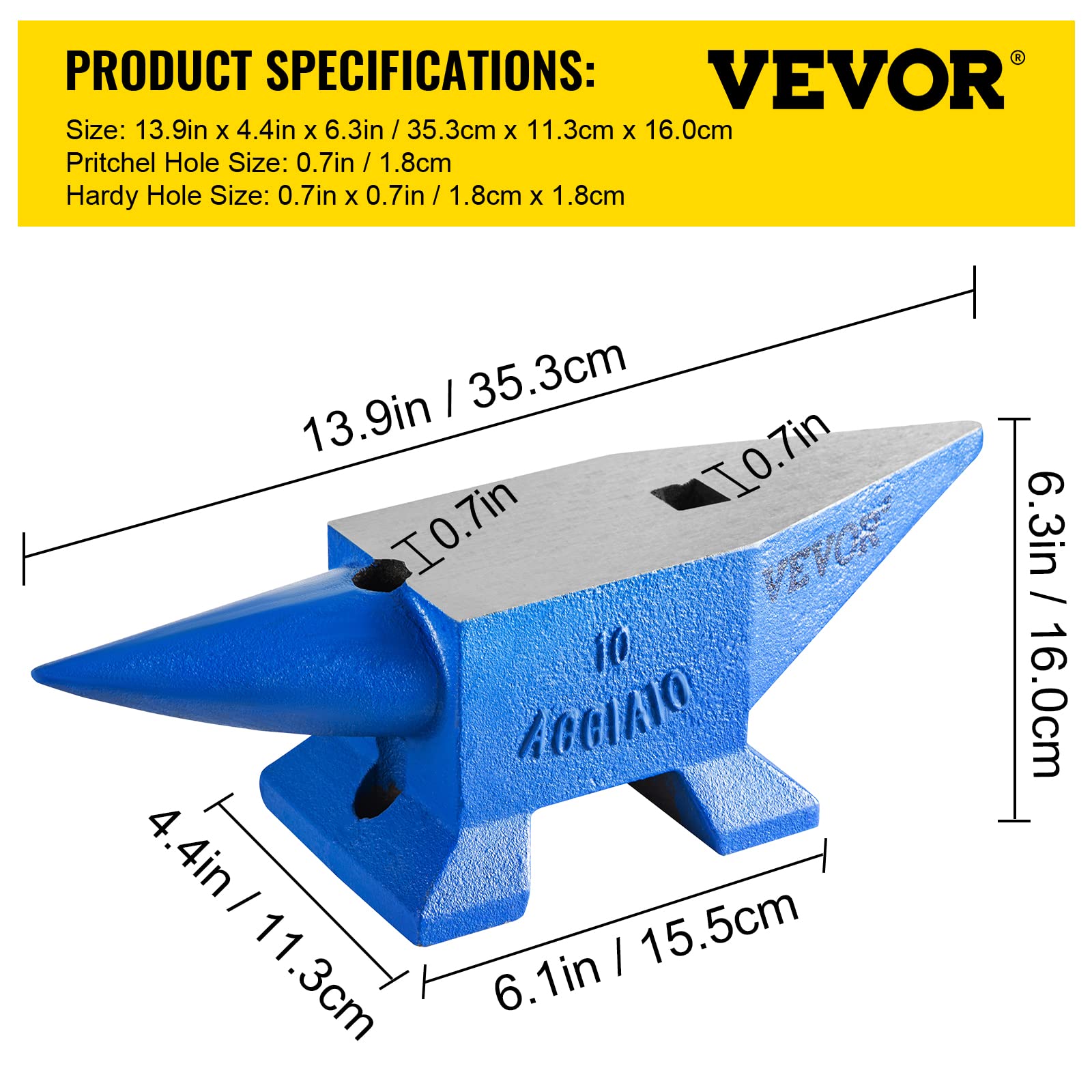 VEVOR Pro Horn Anvil 22LBS 10KG, Weight Steel Anvil Blacksmith 360mm ...