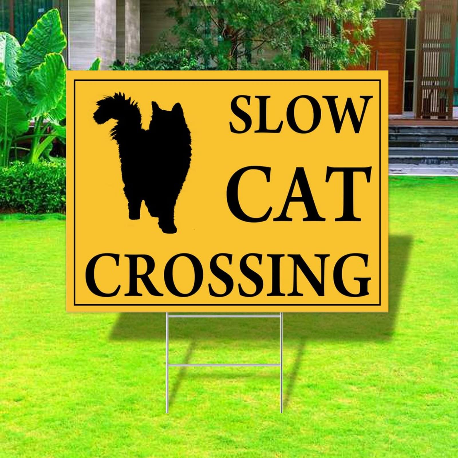 Amazon.com : Slow Cat Crossing Yard Signs 2-Sided Plastic Lawn Sign Cat ...