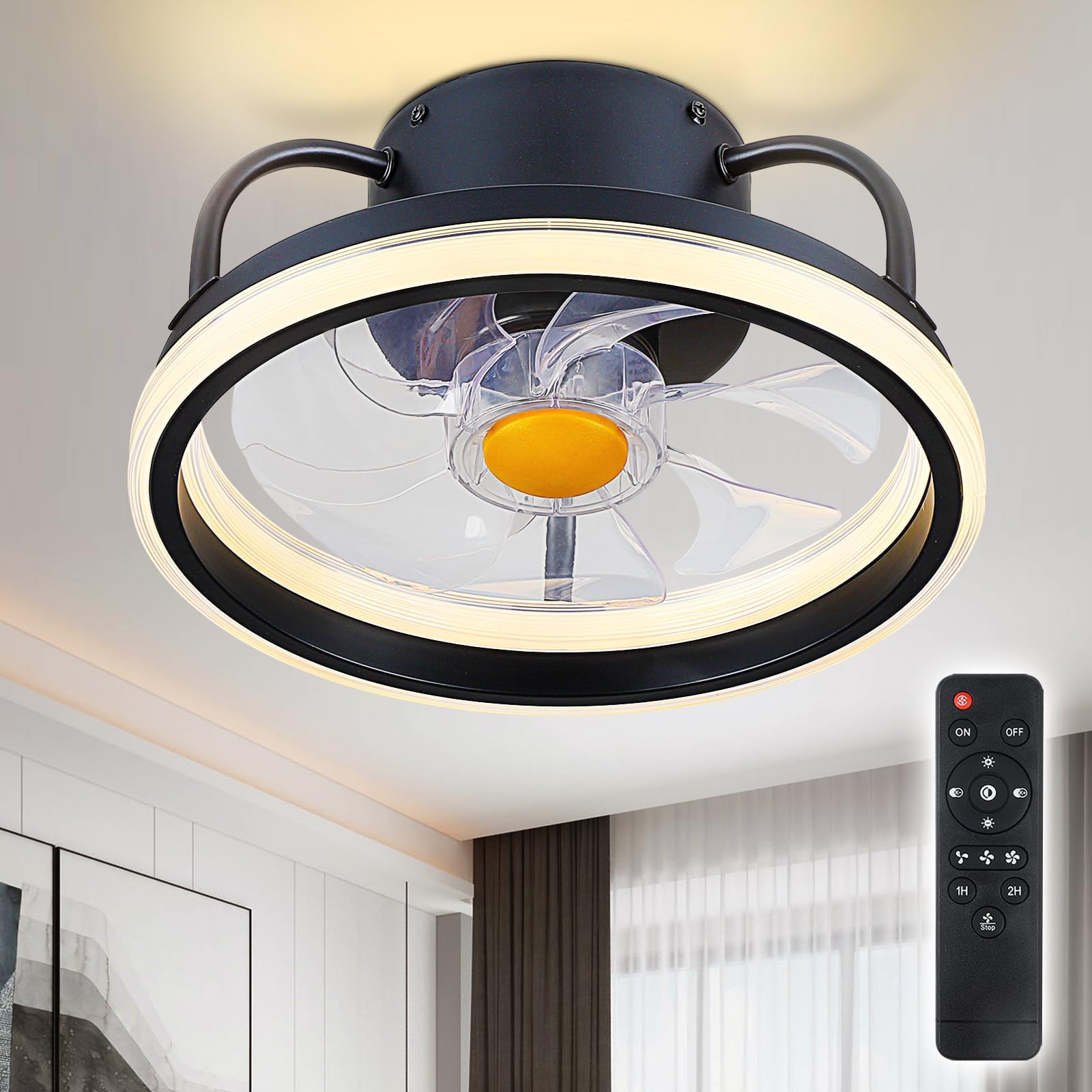 Asyko 13 Inch Small Flush Mount Ceiling Fans with Lights - Low Profile ...