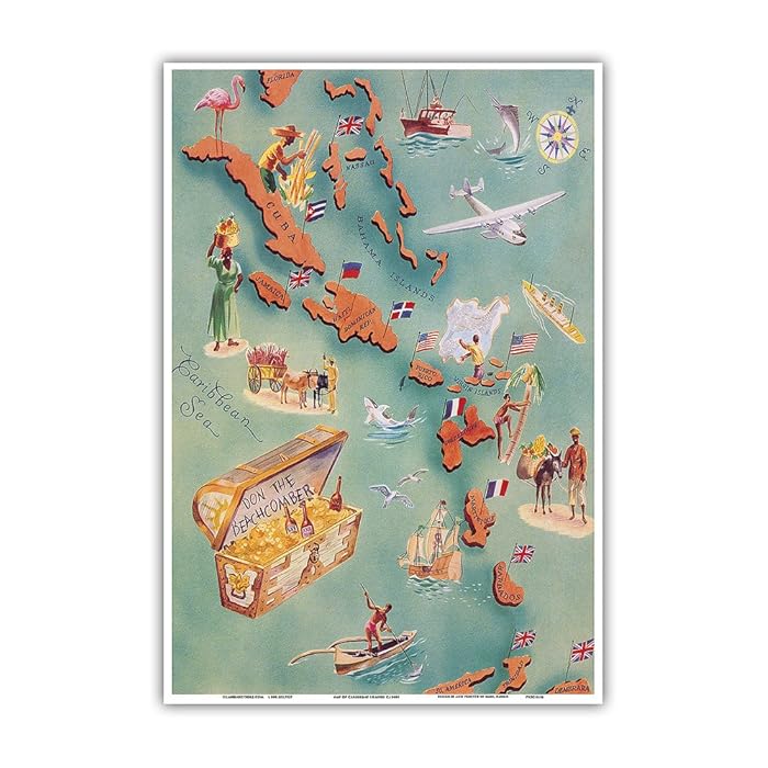 Buy Map of Caribbean Islands - Don the Beachcomber Tiki Bar and ...