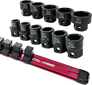 Cal-Hawk Pro 11Pc 1/2" Drive Nano Low Profile Impact Socket Set, SAE ...