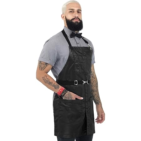 Amazon.com: Under NY Sky No-Tie Panther Black Apron – Coated Twill with ...