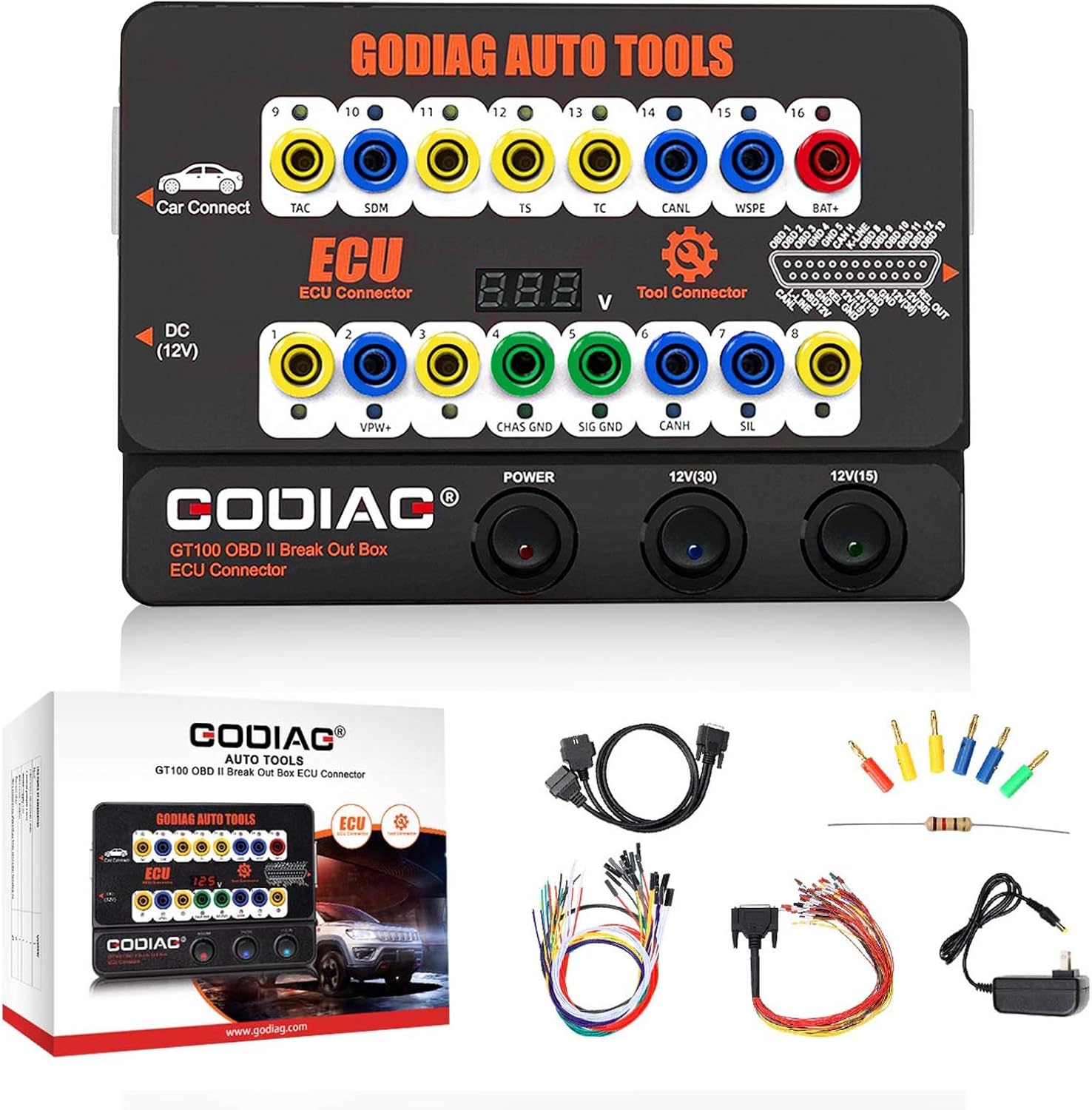 GODIAG OBD2 Breakout Box, GT100 OBD2 Protocol Detector With Voltage ...