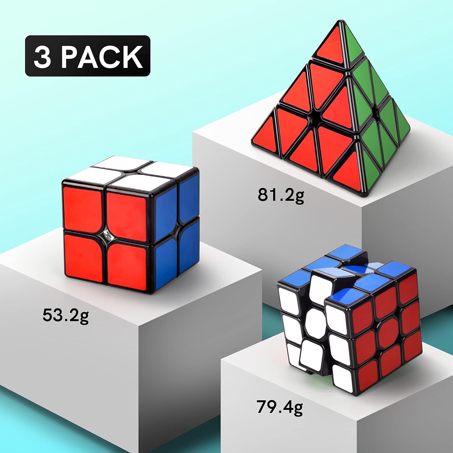 TOYESS Speed Cube Set, Speed Cube 3×3 + 2×2 + Pyraminx Cube, Brain ...