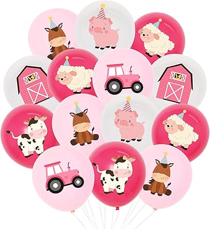 Amazon.com: 36pcs Pink Farm Animal Balloons Girls, 12 Inch Cow Sheep ...