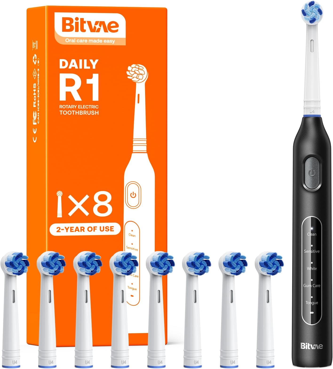 Amazon.com: Bitvae R1 Rotating Electric Toothbrush with 8 Brush Heads ...