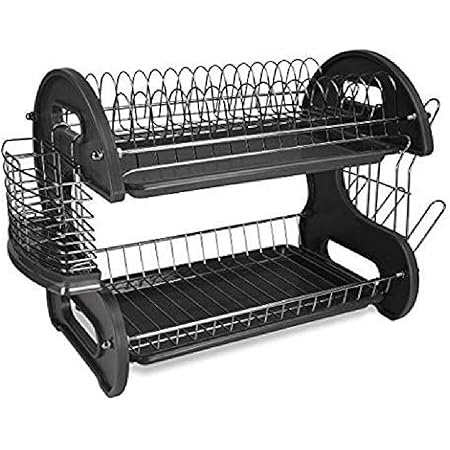Amazon.com: Home Basics Plastic 2-Tier Dish Drainer Rack, Air Drying ...