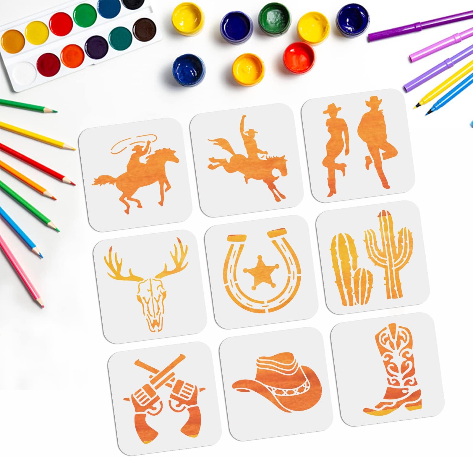 Amazon.com : MAYJOYDIY 9PCS Cowboy Stencil 6×6inch Cowboy Boots and Hat ...