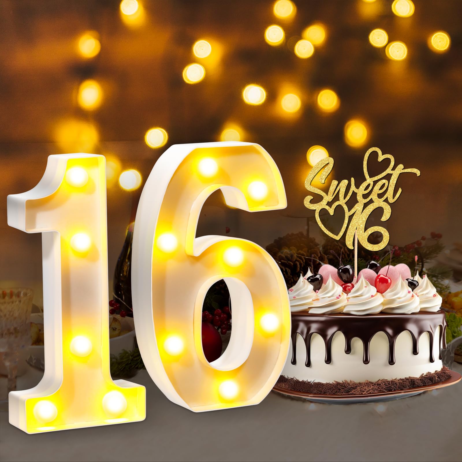 Amazon.com: 8.7" 16 Decorative LED Light Up Numbers with Cake Topper ...