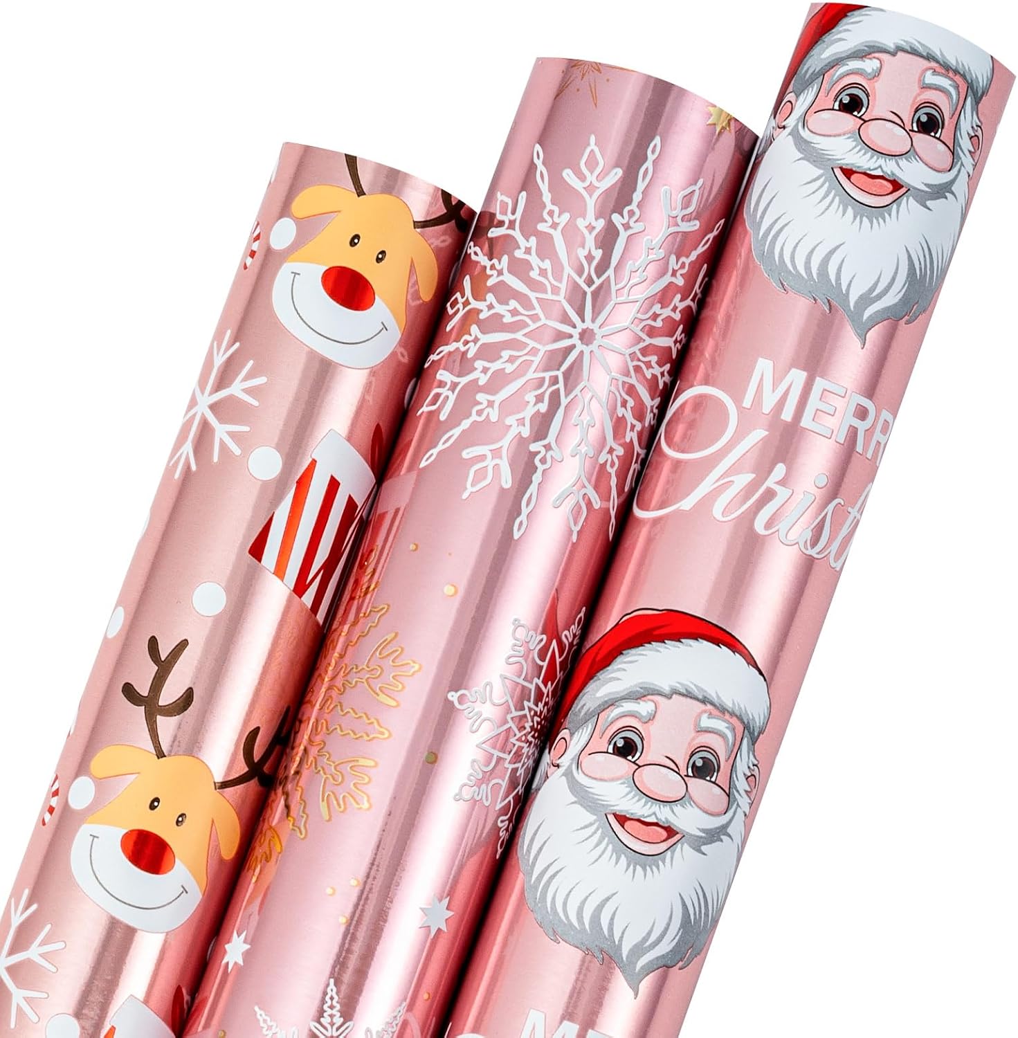 Amazon.com: Flyhill Pink Christmas Wrapping Paper Roll, Metallic Foil ...