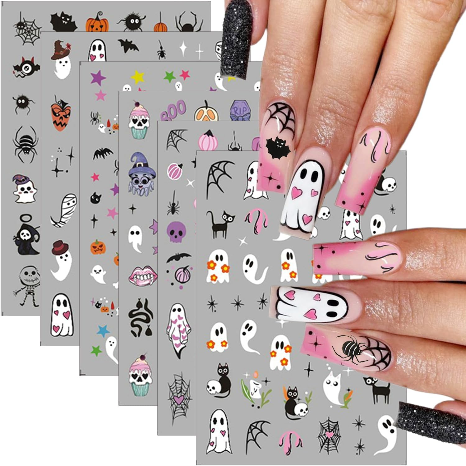 Amazon.com: Halloween Nail Art Stickers 3D Self-Adhesive Bat Alien ...
