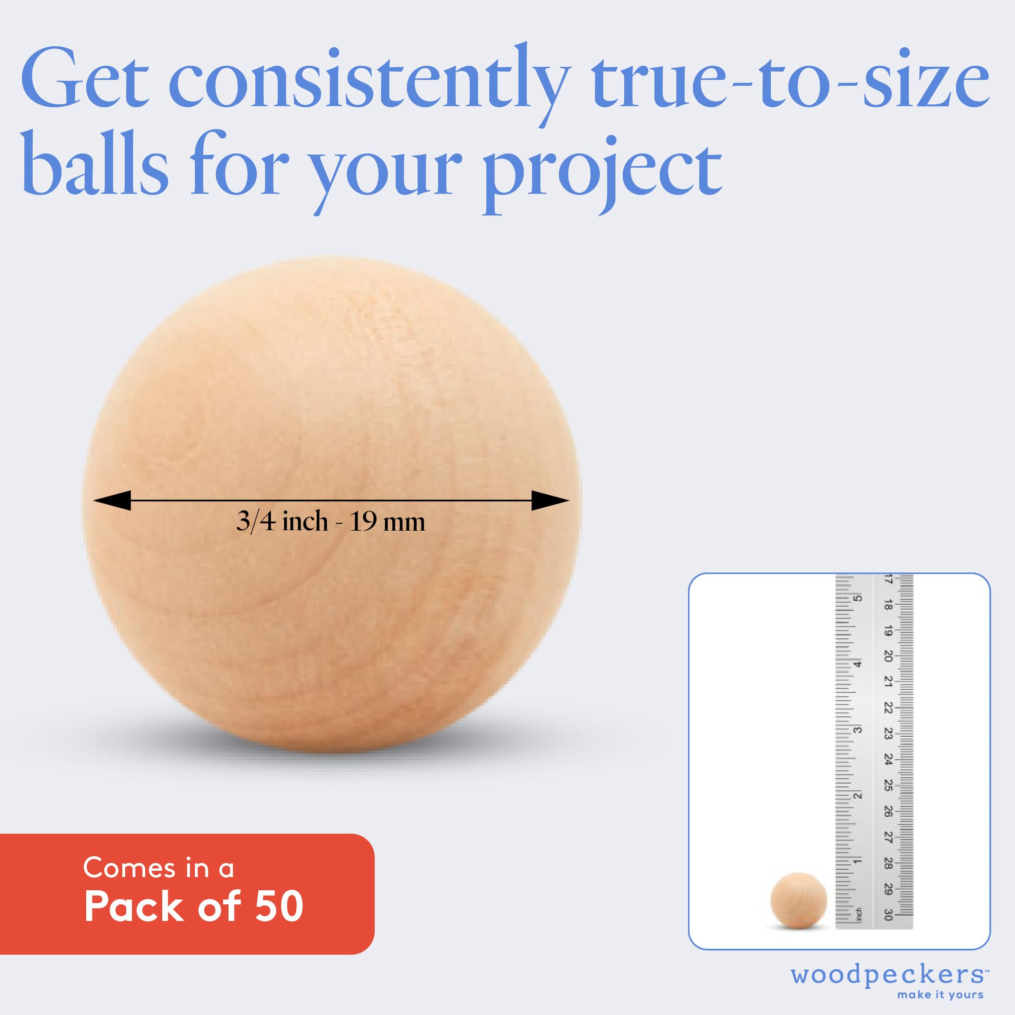 Snapklik.com : 3/4 Inch Round Wooden Ball, Bag Of 50 Unfinished Wood ...