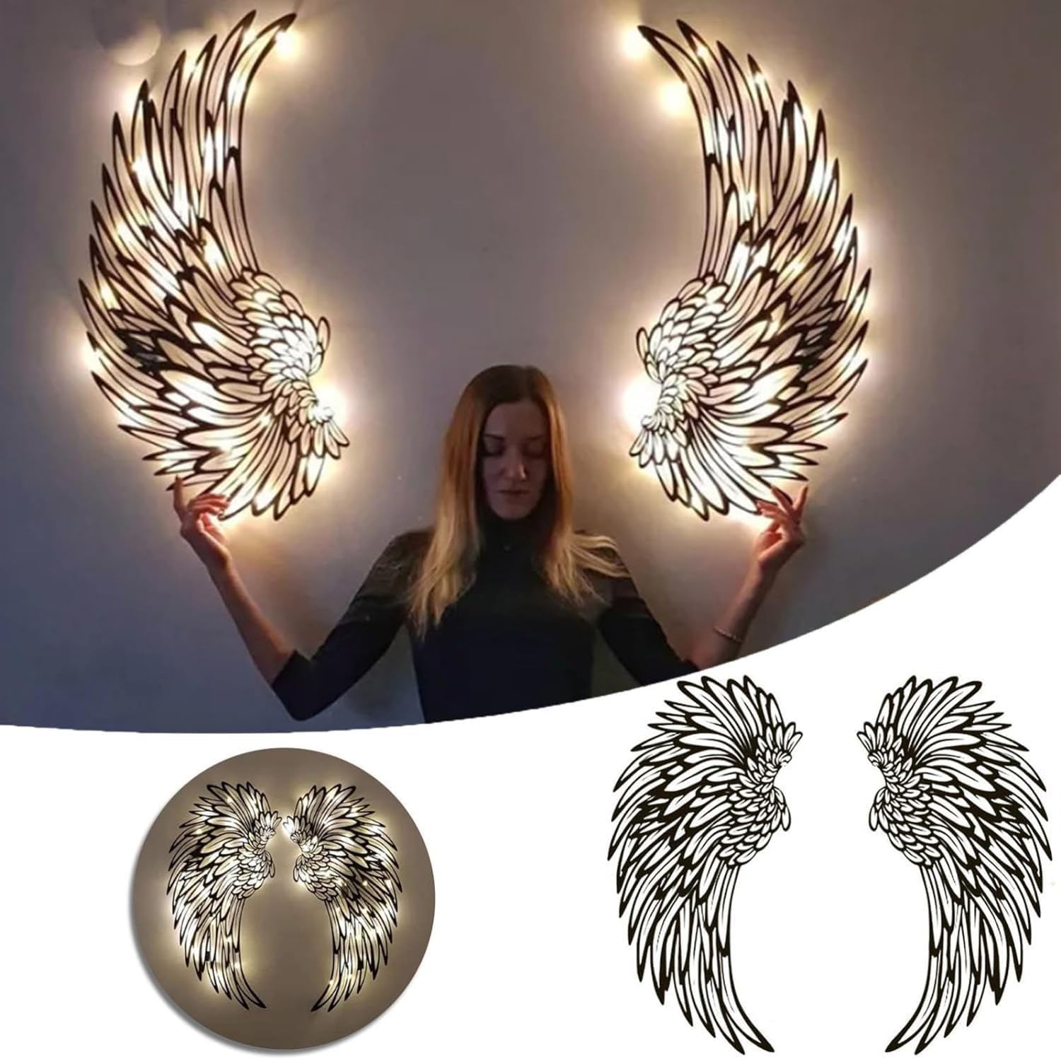 Amazon.com: PaReks Black Angel Metal Wall Art with LED Lights, Large ...