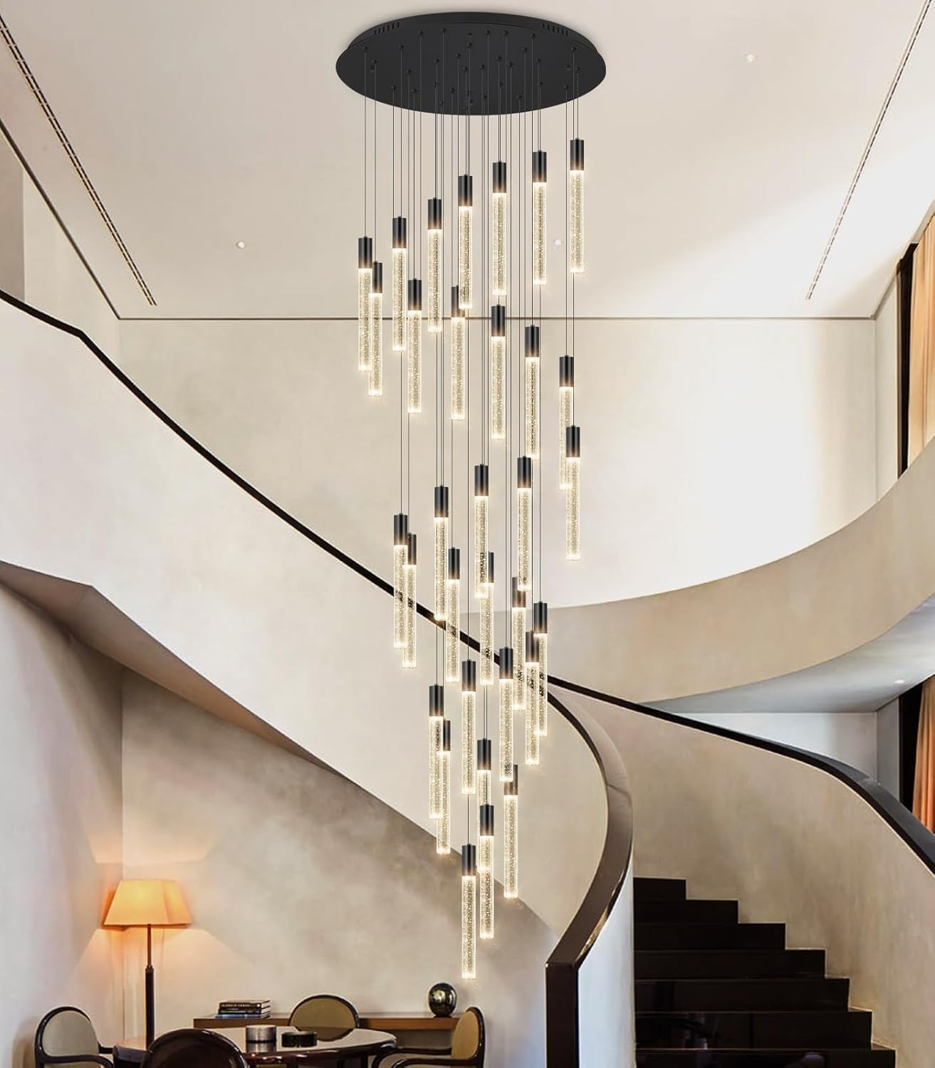 CNMKLM Suspension LED Moderne Goutte De Cristal Plafond Haut Lustres Luminaire Grand Foyer D ...