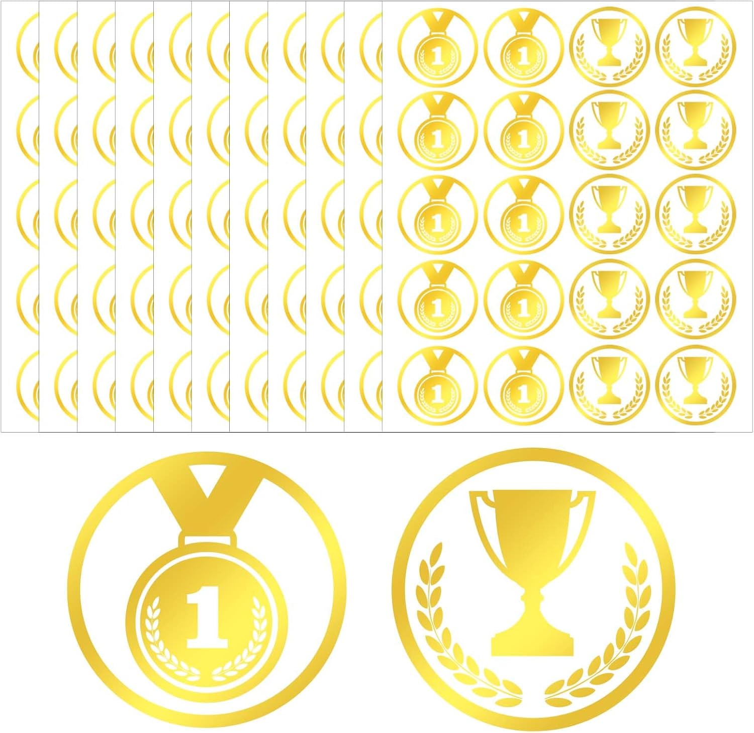 Amazon.com: 500pcs Kids Reward Stickers - 1.18 Inch Golden Medal Trophy ...