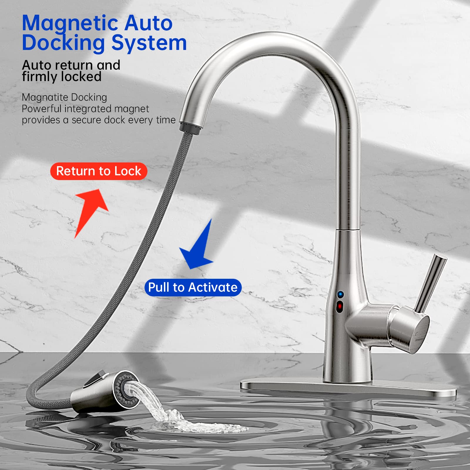 GOESMO Touchless Kitchen Faucet with Pull Down Sprayer, Motion Sensor ...