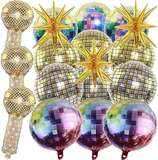 SIMIN 18 PCS Disco Ball Balloons, Huge Explosion Star Aluminum Foil ...