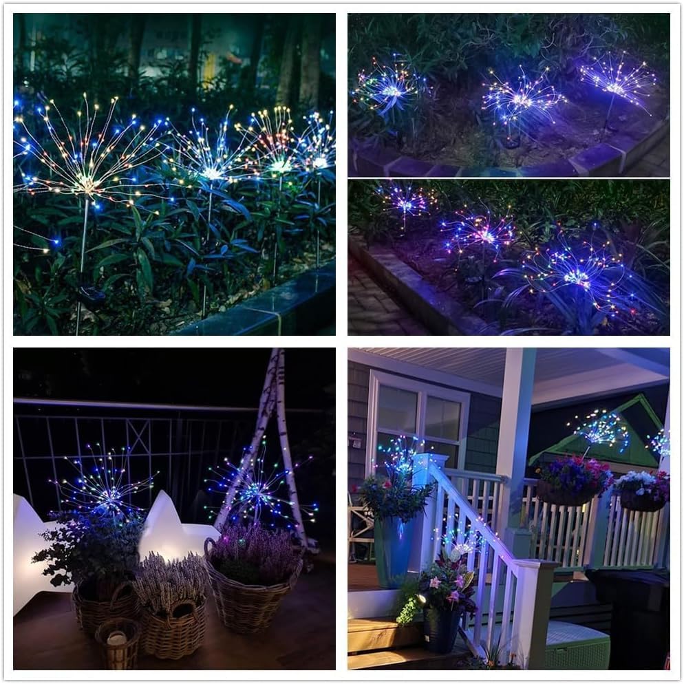 Honche Fuegos artificiales solares mejorados, 120 luces LED, con ...