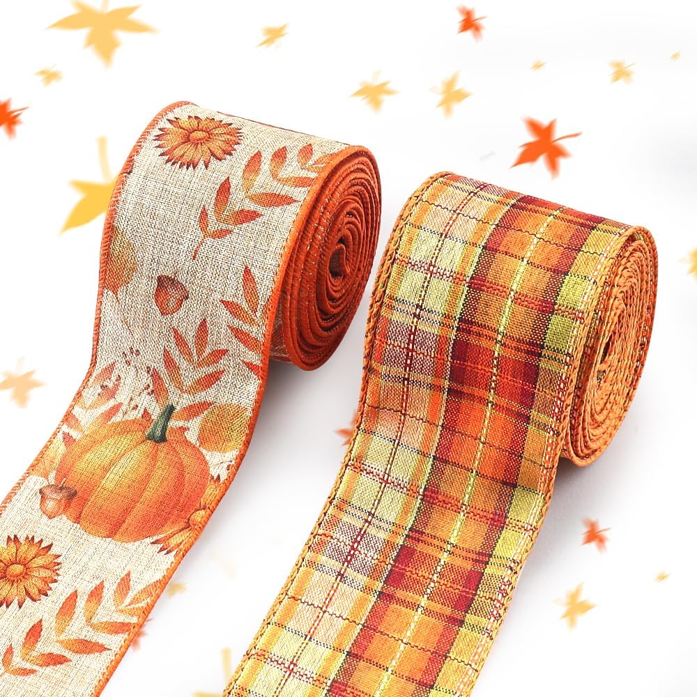 Amazon.com: Threetols 2 Rolls 10 Yards Fall Wired Edge Ribbons, 2.5inch ...