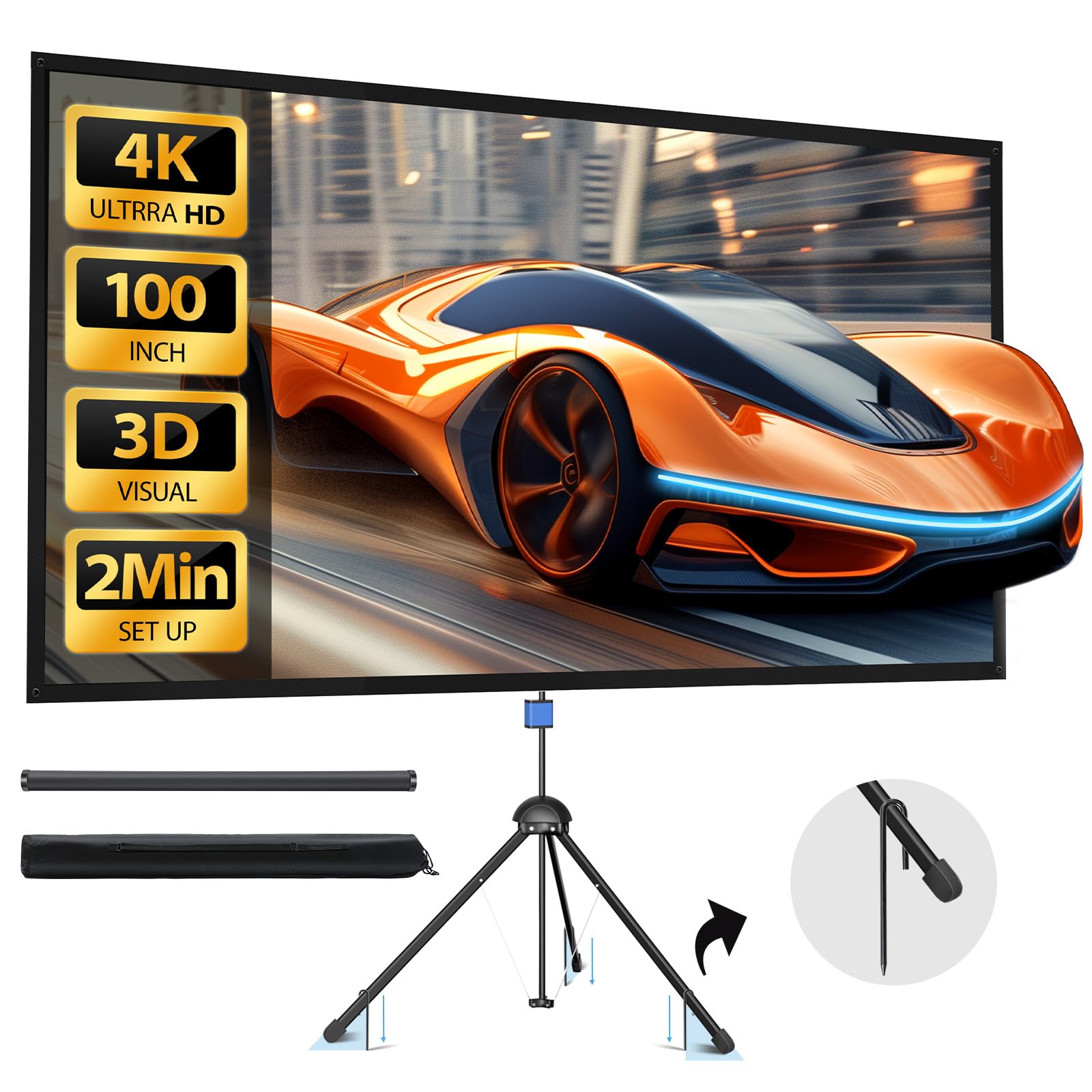 Amazon.com: Projector Screen with Stand 100 inch Indoor Outdoor ...