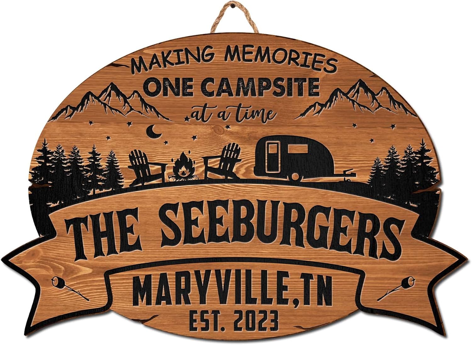 Amazon.com: V VIBEPY All Over Printed, Personalized Camping Wooden Sign ...