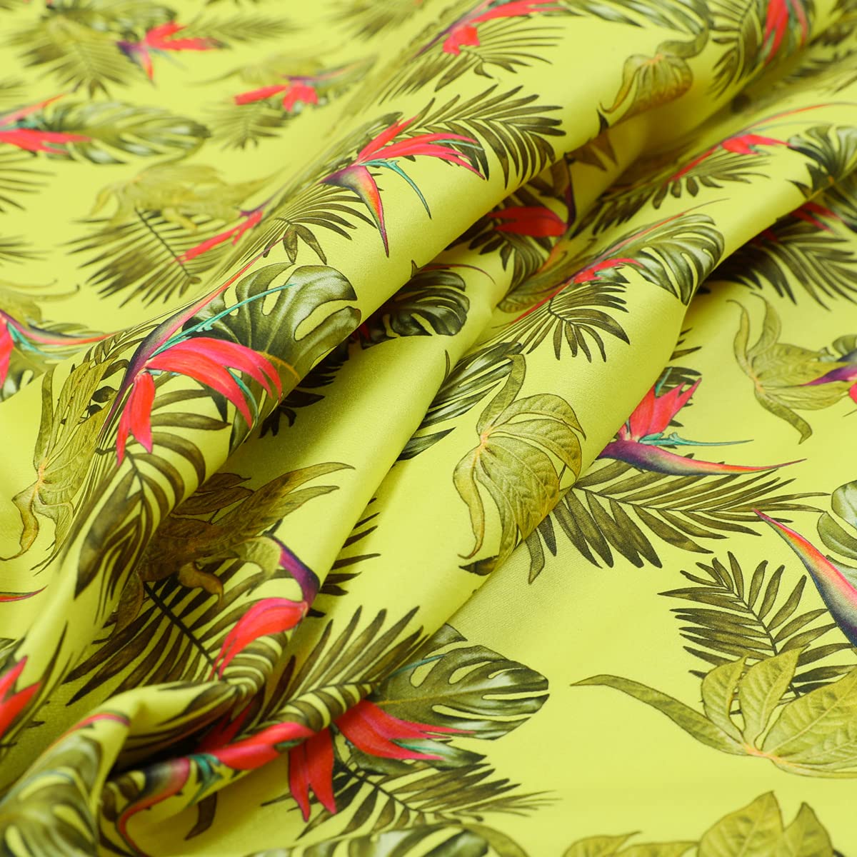Yellow Pink Jungle All Floral Pattern Printed Velour Velvet Upholstery ...