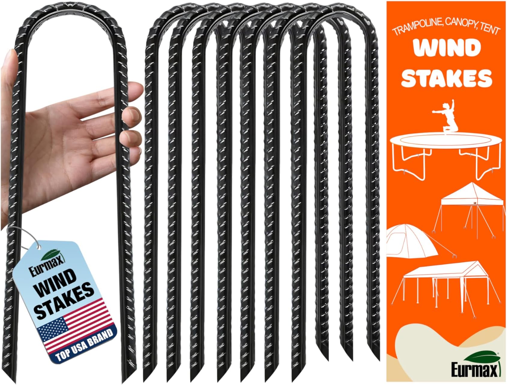 Amazon.com : Extra-Large 10"x3" Heavy Rebar Trampoline Wind Stakes ...