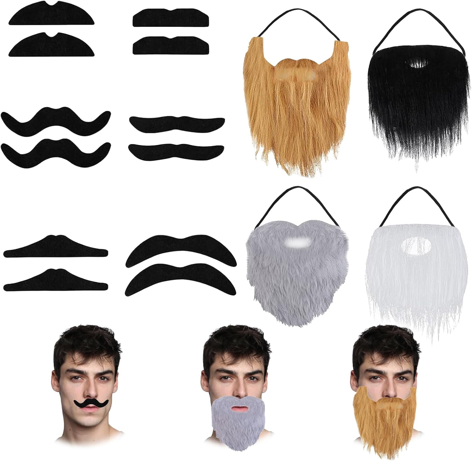 16 Pieces Fake Mustaches, Realistic and Funny Fake Beards, Fake ...