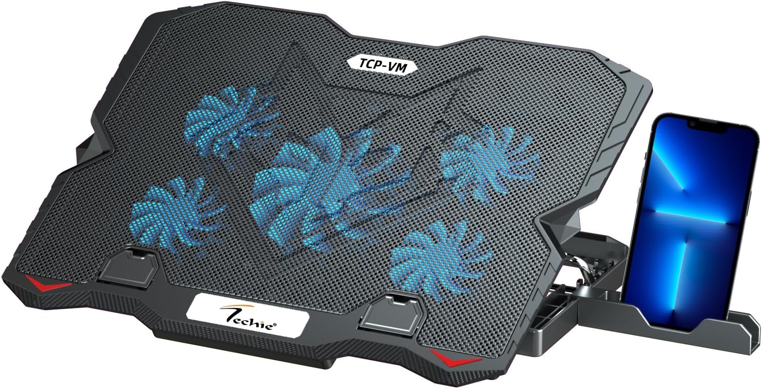 Techie 5 Fan Laptop Cooling Pad with Speed Control, Mobile Stand, USB ...