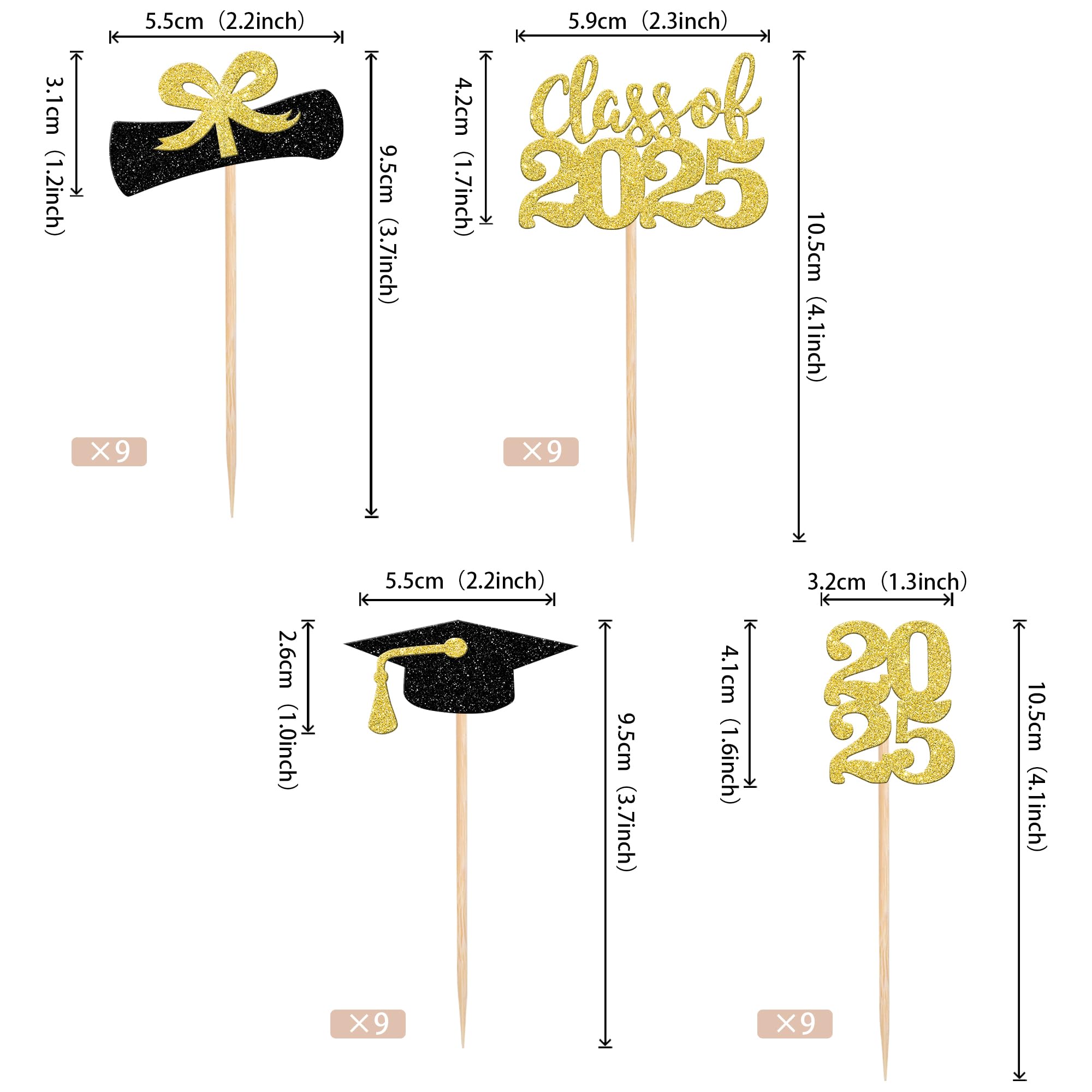 Snapklik.com : 36 PCS 2025 Graduation Theme Cupcake Toppers Glitter ...
