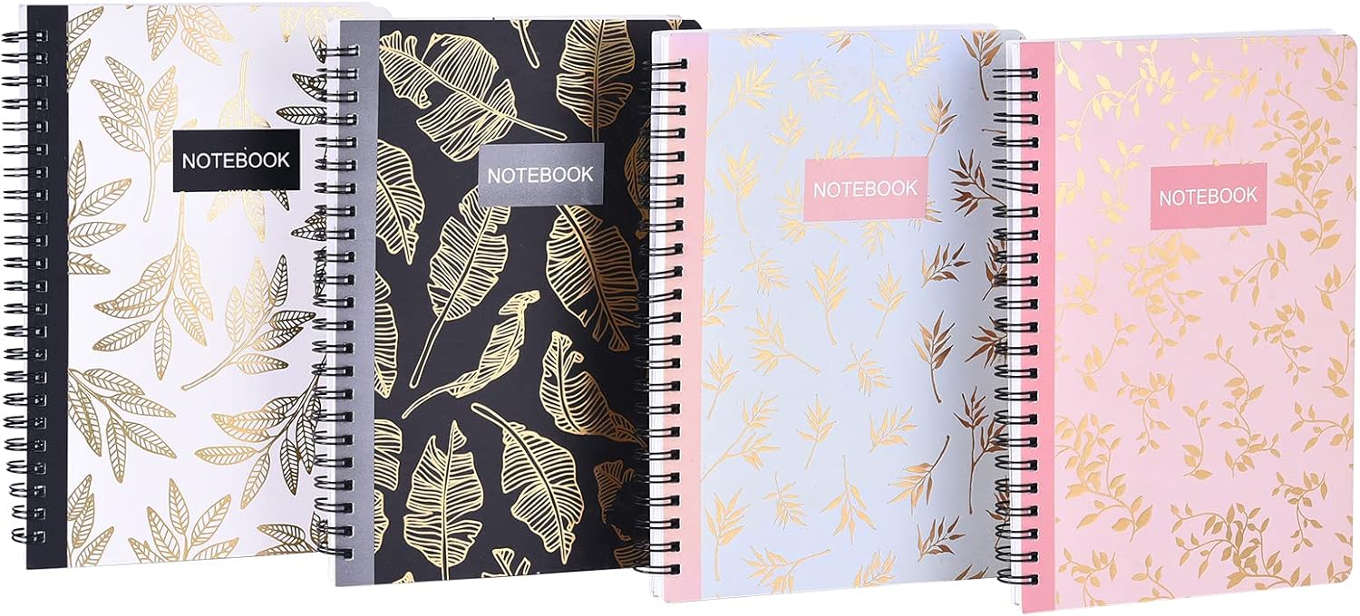 FNLLC A5 Quaderno Appunti a Spirale con Copertina Rigida 4 Pack -160 ...