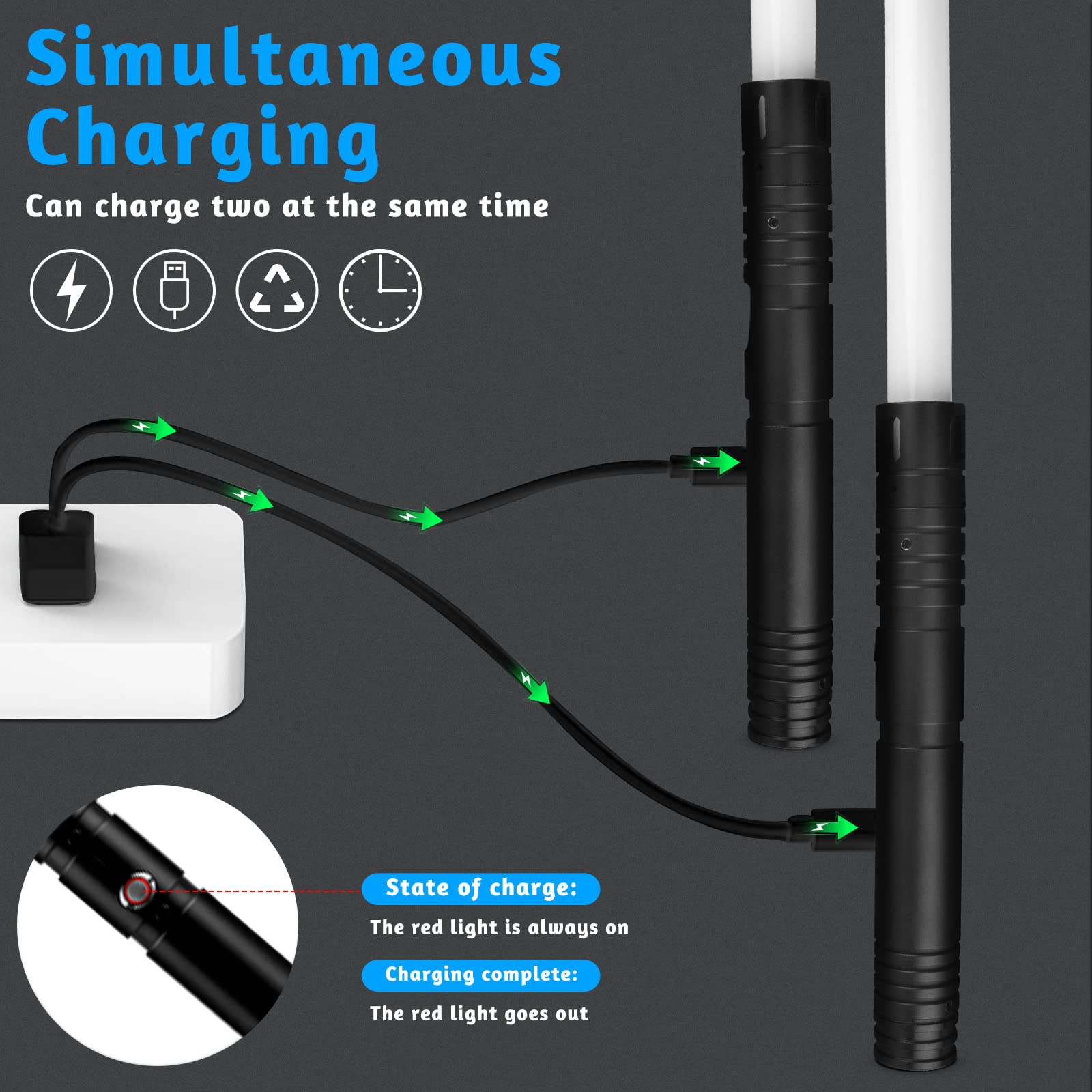 Lightsaber Type-C Rechargeable Cosplay RGB 15 Colors 2 pcs, Aluminum ...