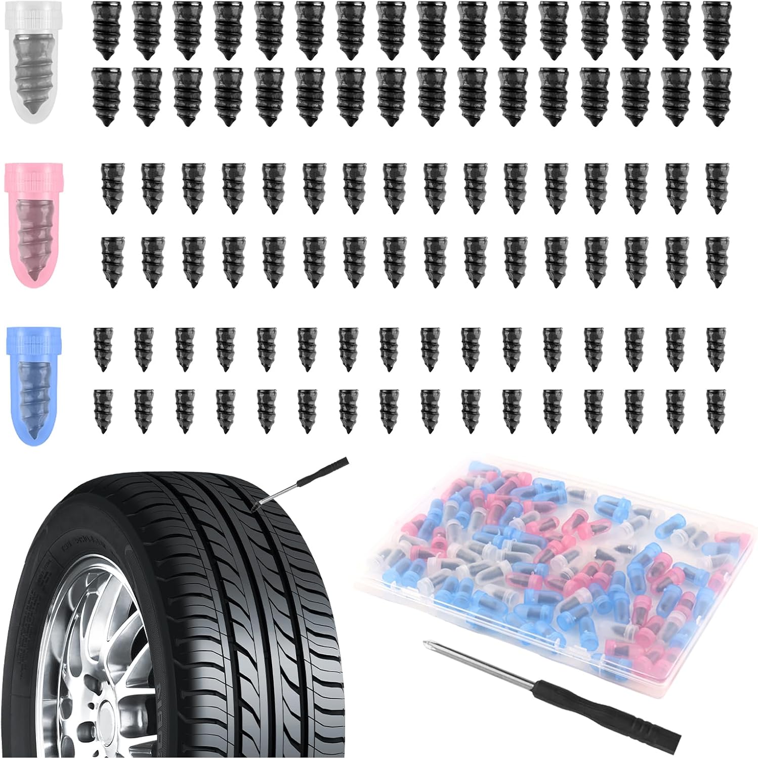 Amazon.com: NHHC 100PCS Tire Plugs Kit,3 Sizes Tire Repair Rubber Nails ...
