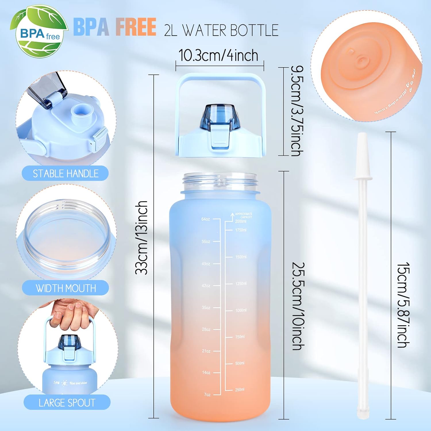 Water Bottle 2L BPA Free Sport Drinks Jug with Time Marking & Lock ...