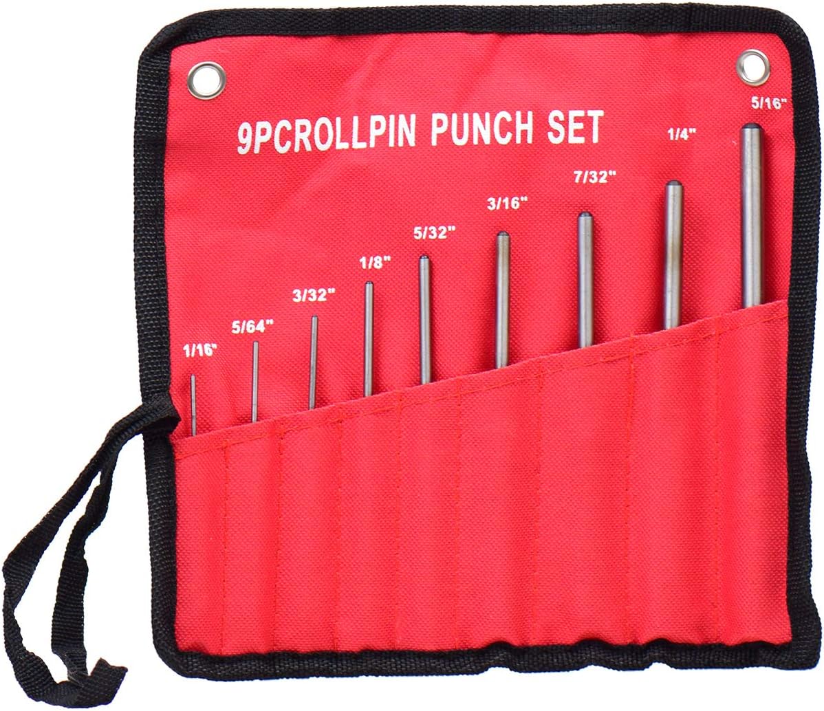 YUEMA 9PCS Roll Pin Punch Set with Carry Case Carrying Bag, Center Roll ...