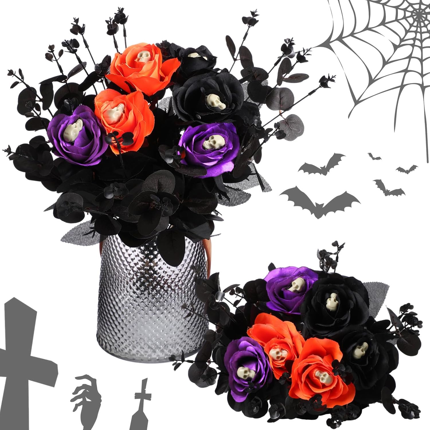 Amazon.com: Tigeen 12 Pcs Halloween Black Faux Rose Artificial Flowers ...