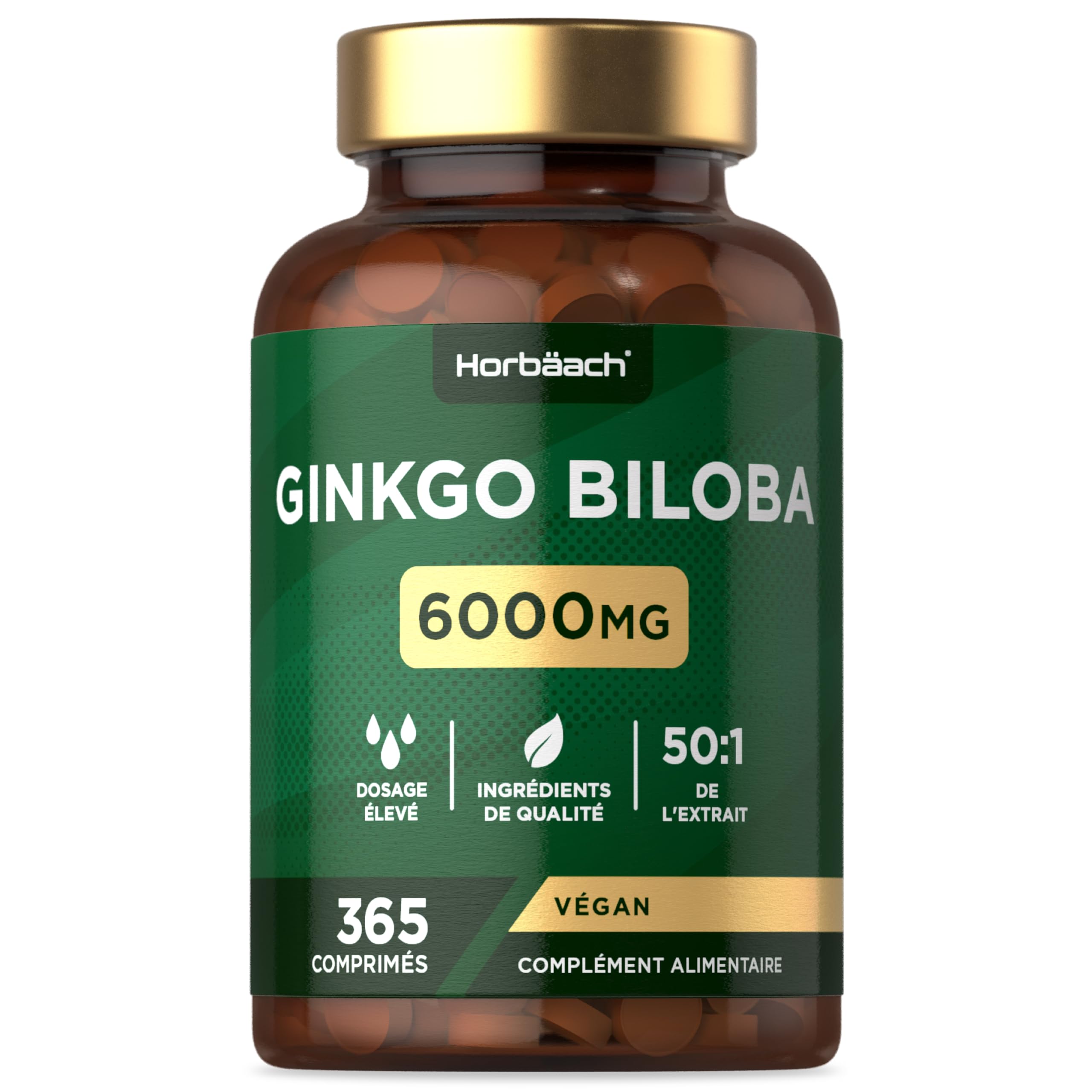 Ginkgo Biloba 6000mg | 365 Gélules Vegan Pour 1 An | Extrait 50:1 de ...