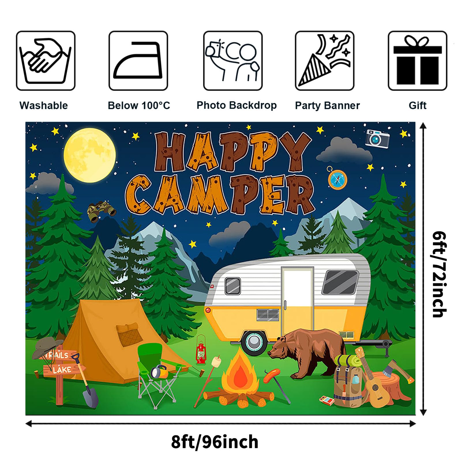 99 Nights In The Forest Birthday Decorations 20x10ft Camper Backdrop ...