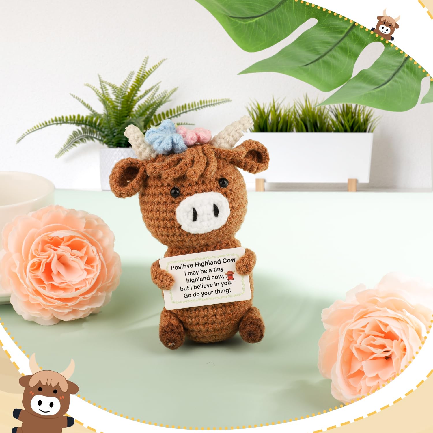 lasuroa Positive Highland Cow, Crochet Highland Cow Positive Animal ...