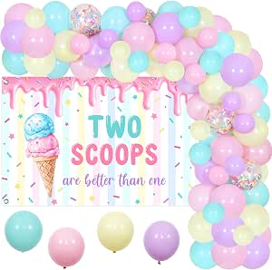 Amazon.com: Sursurprise Two Scoops Are Better Than One Backdrop Balloon ...
