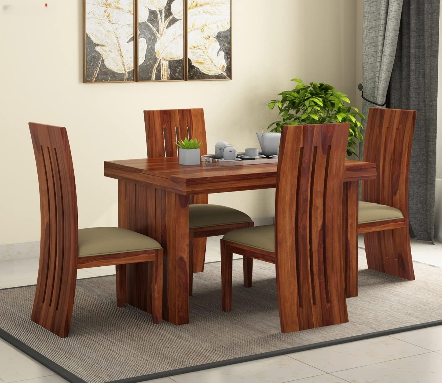 ANANYA FURNITURE Sheesham Wood 4 Seater Dining Table with Chairs Wooden ...
