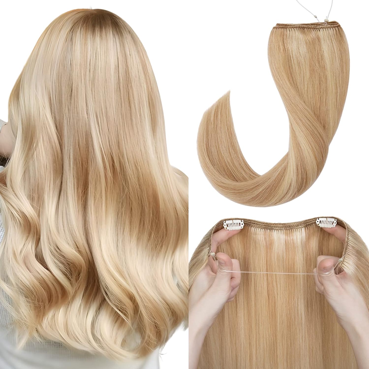 Amazon.com : MY-LADY Invisible Wire Hair Extensions Real Human Hair 16 ...