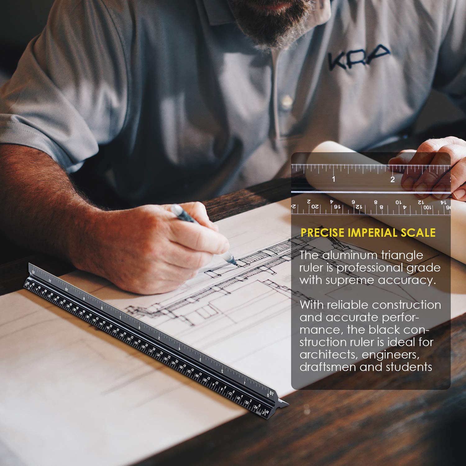 Buy Architectural Scale Ruler, Imperial Measurements 12'', Laser-Etched ...