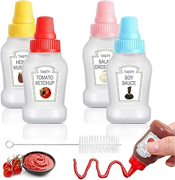 Mini Ketchup Bottle, 4 Pcs Mini Condiment Squeeze Bottles, Portable ...
