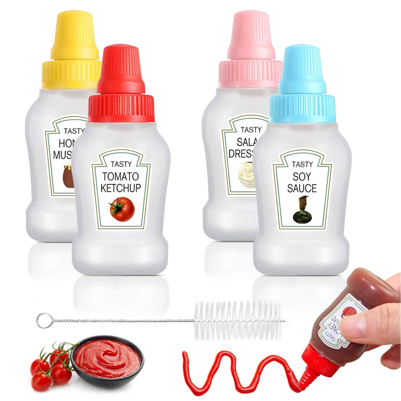 Mini Ketchup Bottle, 4 Pcs Mini Condiment Squeeze Bottles, Portable ...