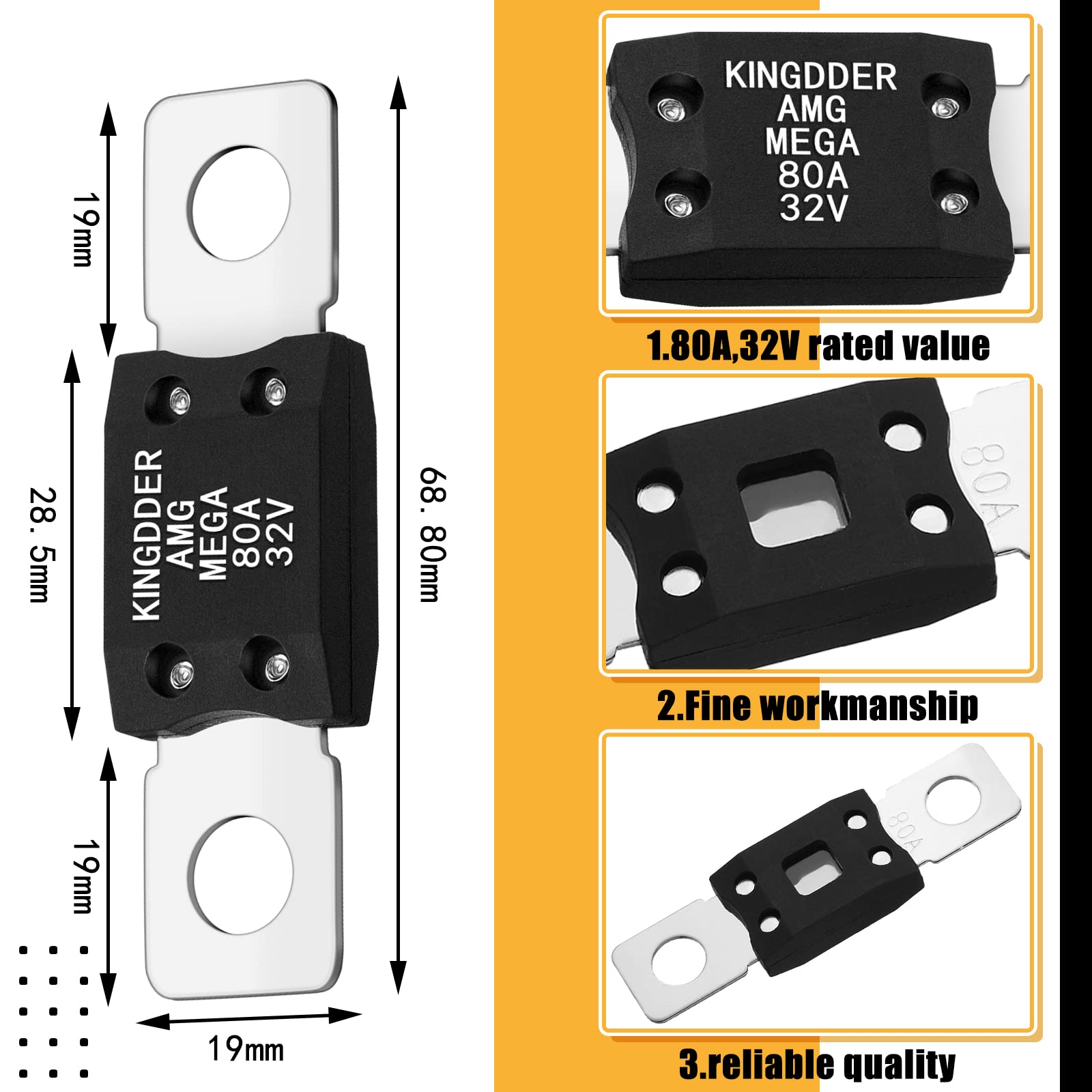 Snapklik.com : 5 Pack MEGA/AMG Fuse, Bolt Fuses 32V, High Current Bolt ...
